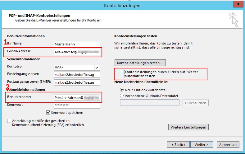 Einrichten eines Alias-SMTP-Kontos in Outlook (1246)