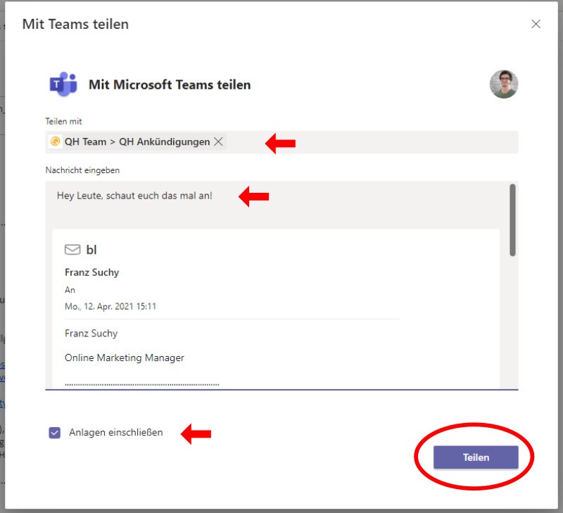 Office-Tipp: So teilen Sie E-Mails in Microsoft Teams