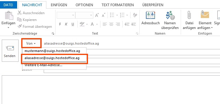 Einrichten eines Alias-SMTP-Kontos in Outlook (1246)
